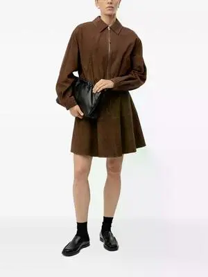 Hugo Suede Jacket With Gathered Hem - Brown
