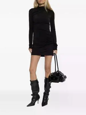 Off-White Ruched Long-sleeve Mini Dress - Black
