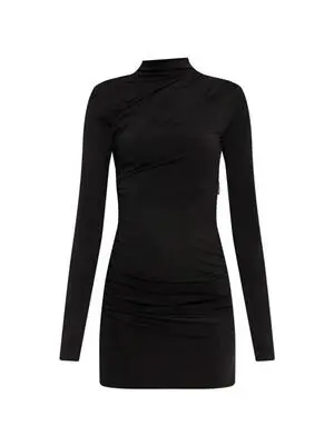 Off-White Ruched Long-sleeve Mini Dress - Black