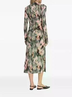 Off-White Abstract-print Ruched Midi Dress