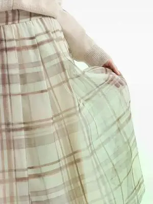 Brunello Cucinelli Macro-check Pleated Midi Skirt