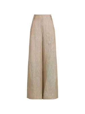 Brunello Cucinelli Linen Denim Pleated A-line Trousers With Monili - Neutrals
