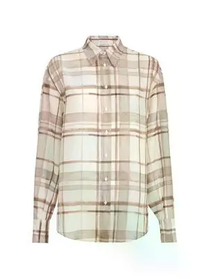 Brunello Cucinelli Silk Pongée Shirt In Macrocheck Print - Neutrals