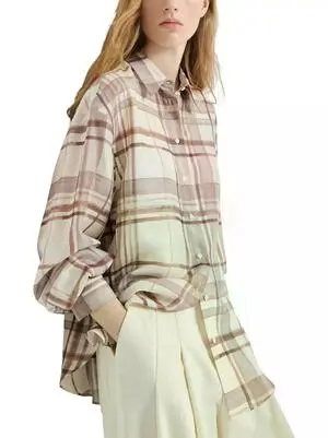 Brunello Cucinelli Silk Pongée Macrocheck Shirt - Neutrals