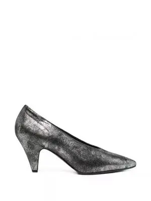 DEL CARLO Crackle-effect Pointed-toe Pumps - Silver