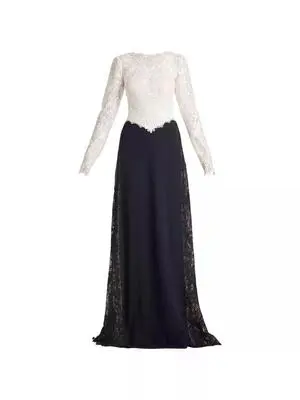 Tadashi Shoji Vianne Lace-panelled Long-sleeve Maxi Dress - Black