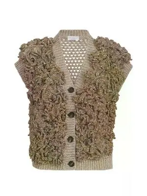 Brunello Cucinelli Handmade Dazzling Blossom Opera Knit Vest In Soft Virgin Wool And Cashmere - Neutrals