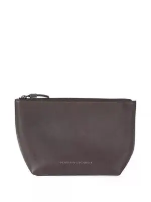 Brunello Cucinelli Grained Calfskin Pouch With Monili - Brown