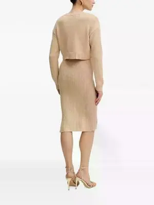 MORGAN Cable-knit Midi Dress And Sweater Set With Button Detail