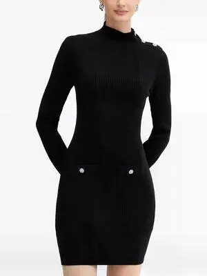 MORGAN Button-detail Ribbed Mini Dress - Black