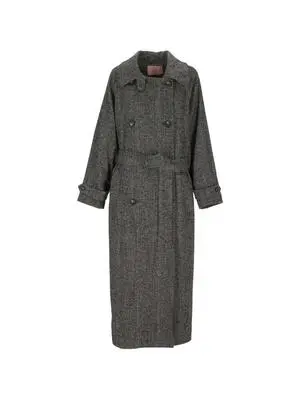 KRISTINA TI Herringbone-pattern Double-breasted Coat - Grey