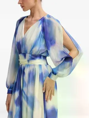 MORGAN Abstract-print Slit-sleeve Maxi Dress - Blue