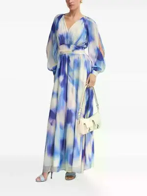 MORGAN Abstract Print Maxi Dress With Slit Sleeves - Blue