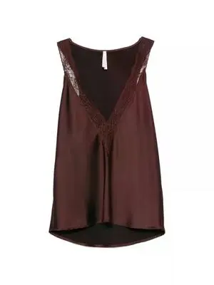 Imperial Lace-trimmed V-neck Sleeveless Top - Red