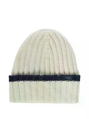FAY Ribbed-knit Stripe Beanie Hat - Neutrals