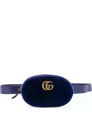 Gucci Gg Marmont Matelasse Velvet Belt Bag - Blue