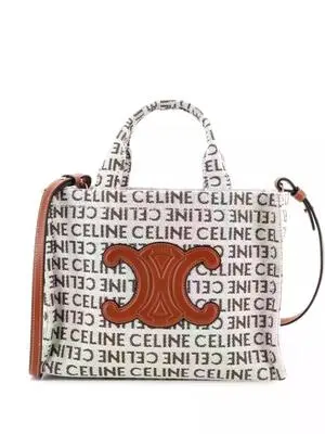 Celine Cabas Thais Printed Canvas Small Tote Bag - White