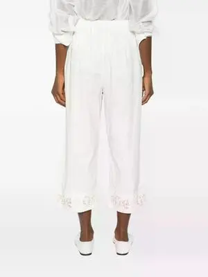 AODRESS Embroidered Hem Cropped Trousers