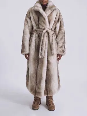 THE FRANKIE SHOP Abstract Pattern Faux Fur Long Robe Coat