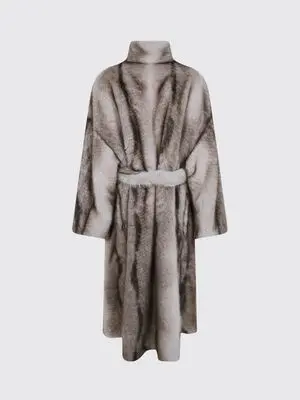 THE FRANKIE SHOP Abstract Pattern Faux Fur Long Robe Coat
