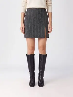 Andamane Pinstripe Midi Skirt - Grey