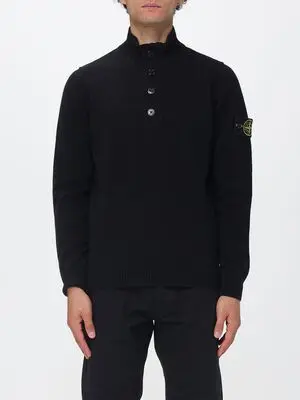 Stone Island Wool High-neck Sweater With Compass Logo Patch And Button Closure - Black
