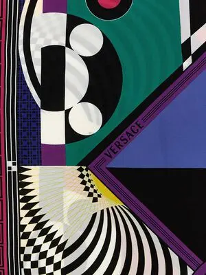 Versace 90x90 Cm Pure Silk Square Scarf With Abstract Geometric Print