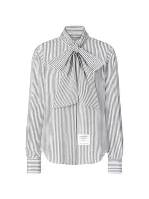 Thom Browne Silk Striped Shirt With Detachable Collar - Grey
