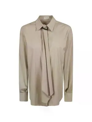 Brunello Cucinelli Monili-detail Tie-fastening Shirt - Neutrals