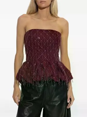 ROTATE BY BIRGER CHRISTENSEN Bead-embellished Peplum Top - Red