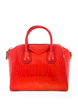 Givenchy Antigona Crocodile Embossed Leather Satchel - Red