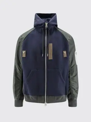 Sacai Bi Cotton And Nylon Zip-up Hoodie With Patch Pocket