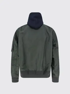 Sacai Bi Cotton And Nylon Zip-up Hoodie With Patch Pocket