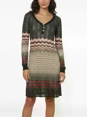 Missoni Chevron-knit V-neck Midi Dress - Neutrals