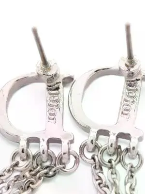 Dior 2010s Logo Rhinestone Drop Earrings