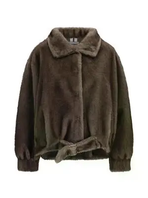 SWORD 6644 Belted Faux Fur Jacket - Brown