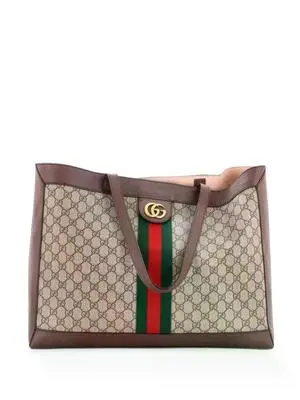 Gucci Disney Three Little Pigs Ophidia Soft Open Gg Coated Canvas East West Tote Bag - Brown