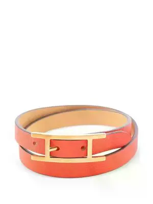 Hermès Leather Double Tour Bracelet With Gold-tone Buckle