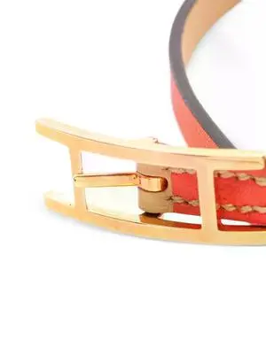 Hermès Leather Double Tour Bracelet With Gold-tone Buckle