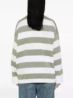 ALLUDE Horizontal Stripe Crew Neck Long Sleeve Sweater