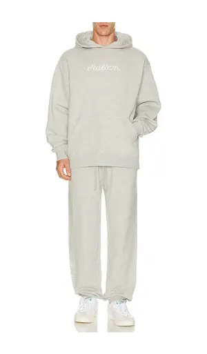 MALBON Embroidered Logo Fleece Hoodie - Grey
