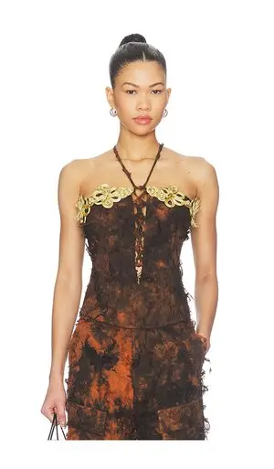 KIM SHUI Halter Neck Corset Top With Rope Detail