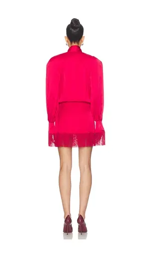 ROWEN ROSE Satin Fringe Mini Dress In . Also