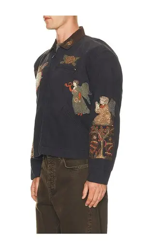SAMUEL ZELIG Embroidered Canvas Work Jacket - Grey