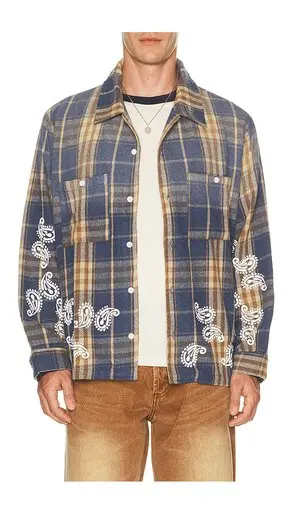 RYOKO RAIN Blue Plaid Paisley Flannel In . Also - Multi