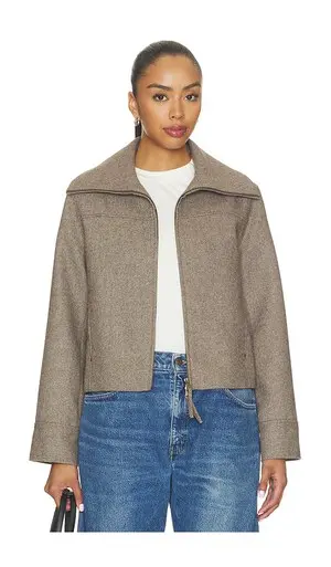 ELODIE THE LABEL Beatrice Zip Front Jacket In . Also - Brown