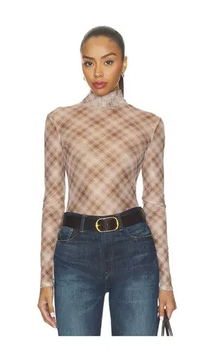 ELODIE THE LABEL Bourbon Turtleneck Mesh Top In . Also - Neutral