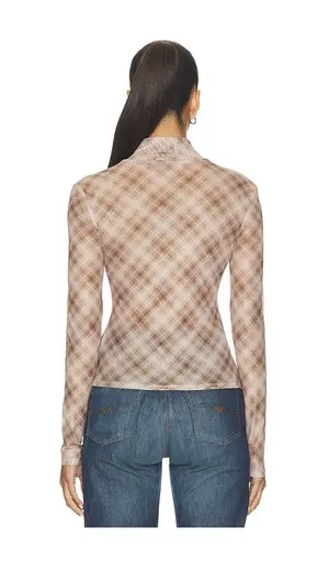 ELODIE THE LABEL Bourbon Turtleneck Mesh Top In . Also