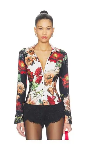 Alice + Olivia Freya Fitted Nipped Waist Button Down Top In . Also - Multi