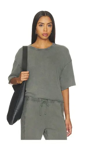 American Vintage Cropped T-shirt With Terrycloth Lining - Grey